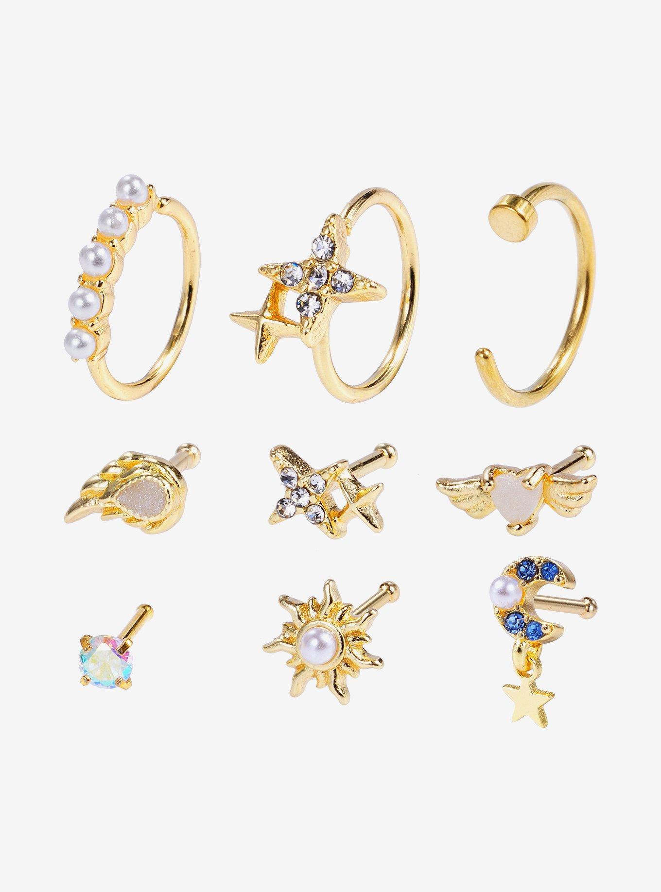 Hot Topic Steel Celestial Moth Gem Nose Stud & Hoop 9 Pack | Hamilton Place