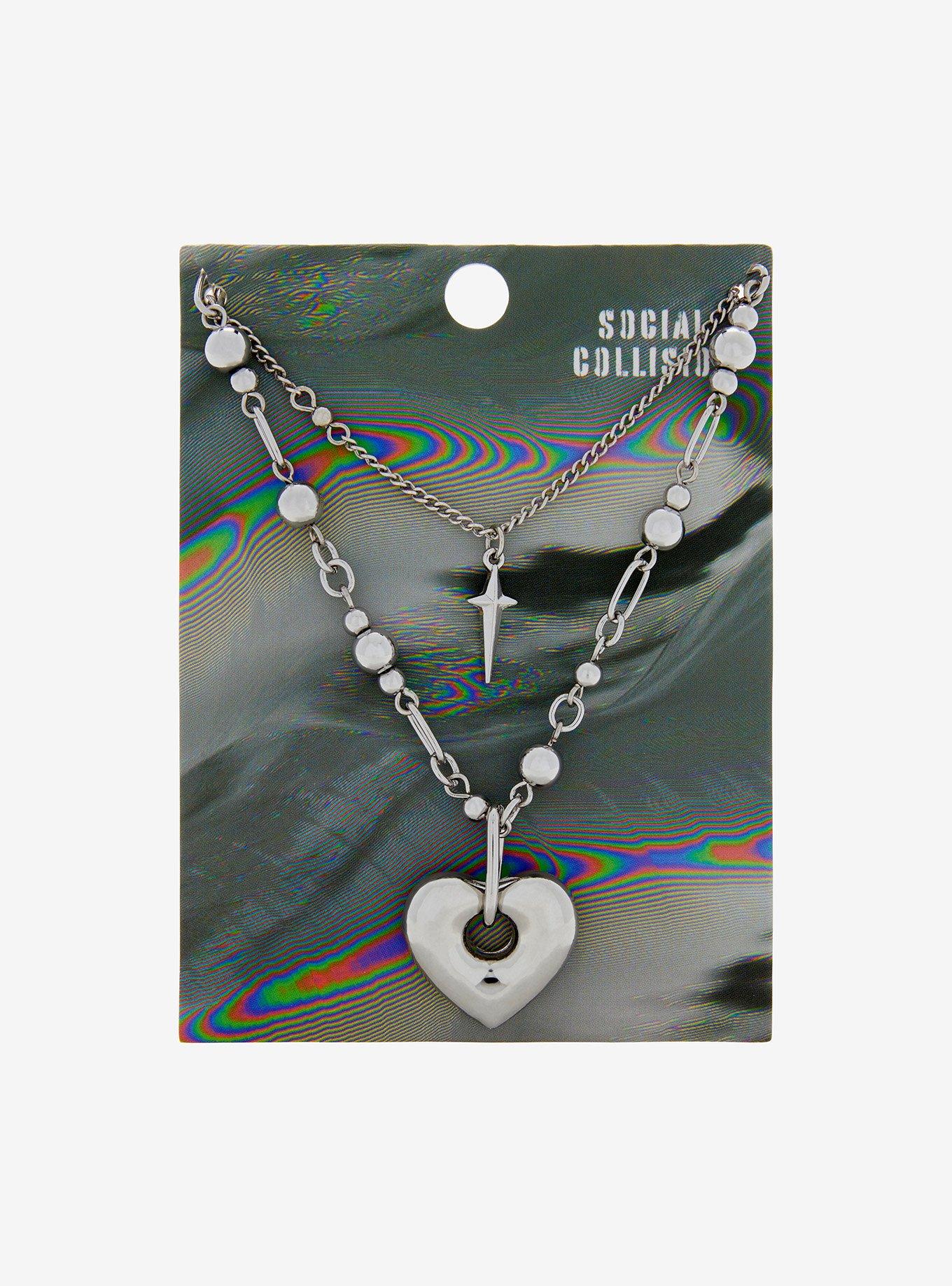 Social Collision Heart Star Chain Necklace Set | Hot Topic