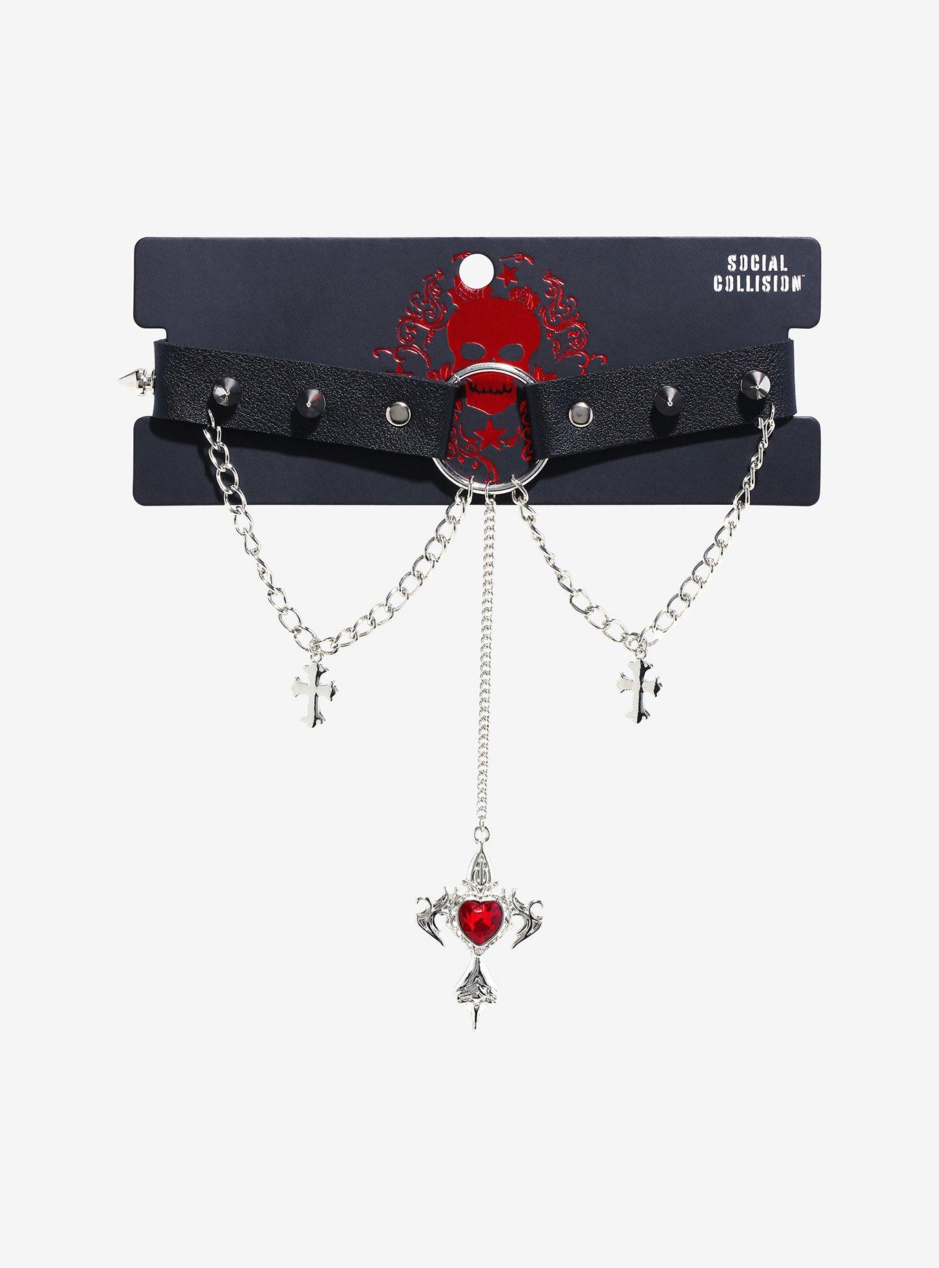 Social Collision Heart Cross Dangle Choker | Hot Topic