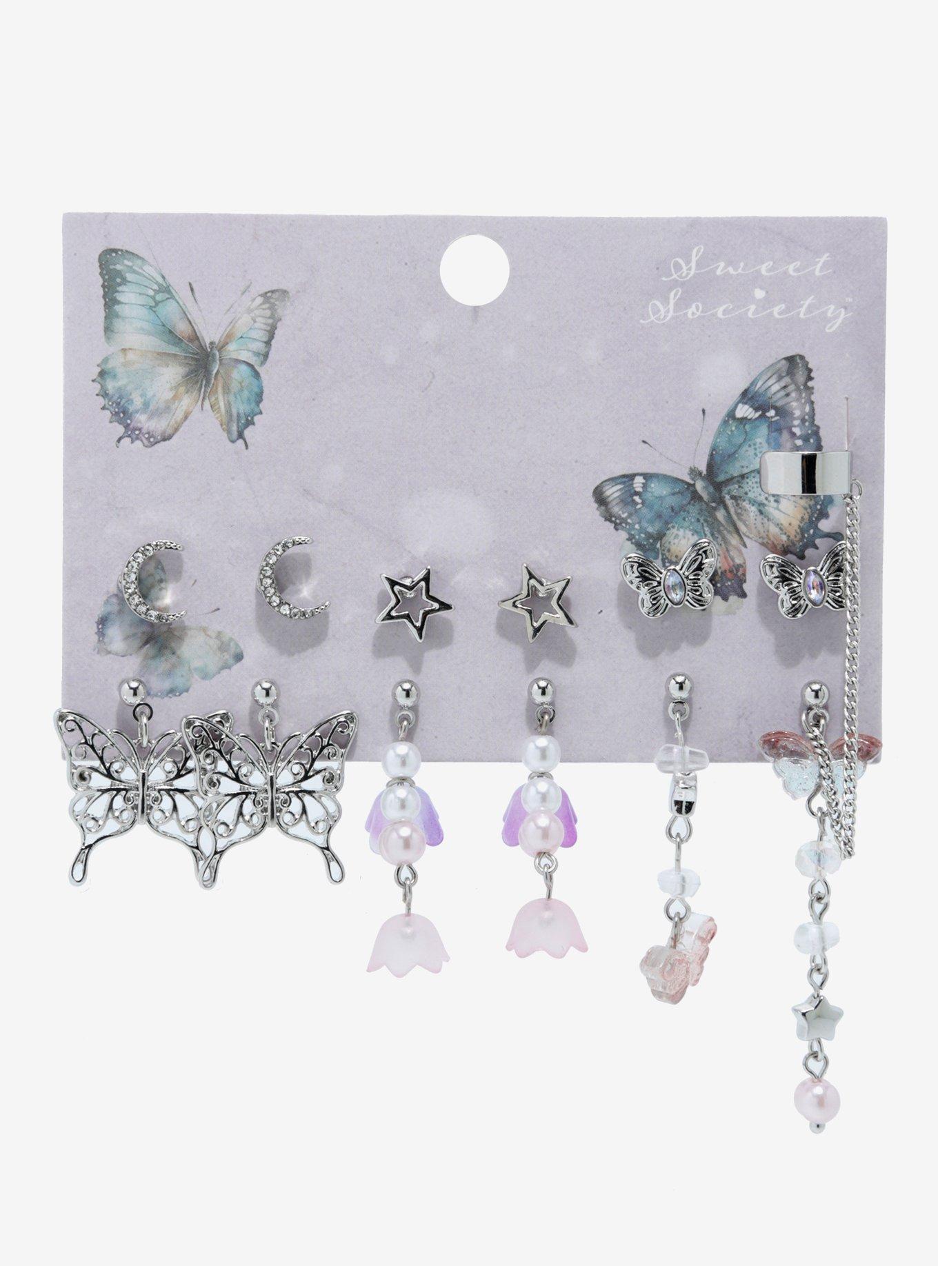 Sweet Society Butterfly Lilac Flower Earring Set | Hot Topic