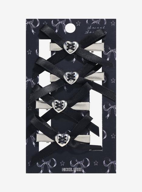 Sweet Society Black Heart Lace-Up Hair Clip Set | Hot Topic