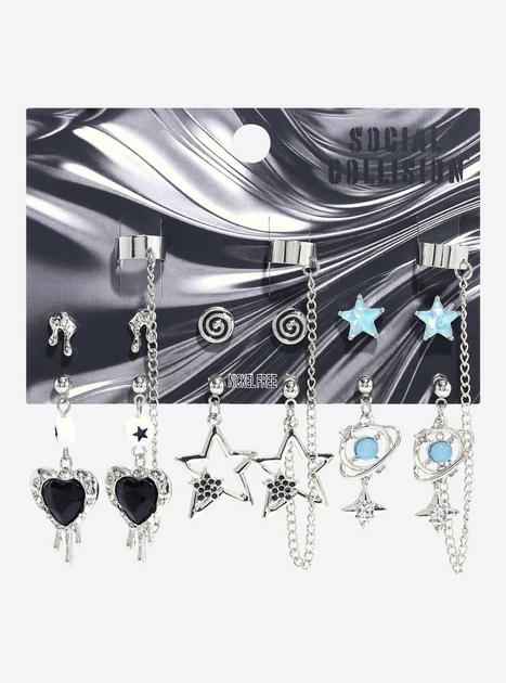 Social Collision Blue Star Planet Cuff Earring Set | Hot Topic