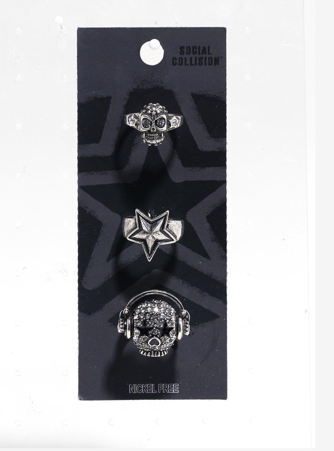 Hot Topic Social Collision Skull Star Ring Set | CoolSprings Galleria