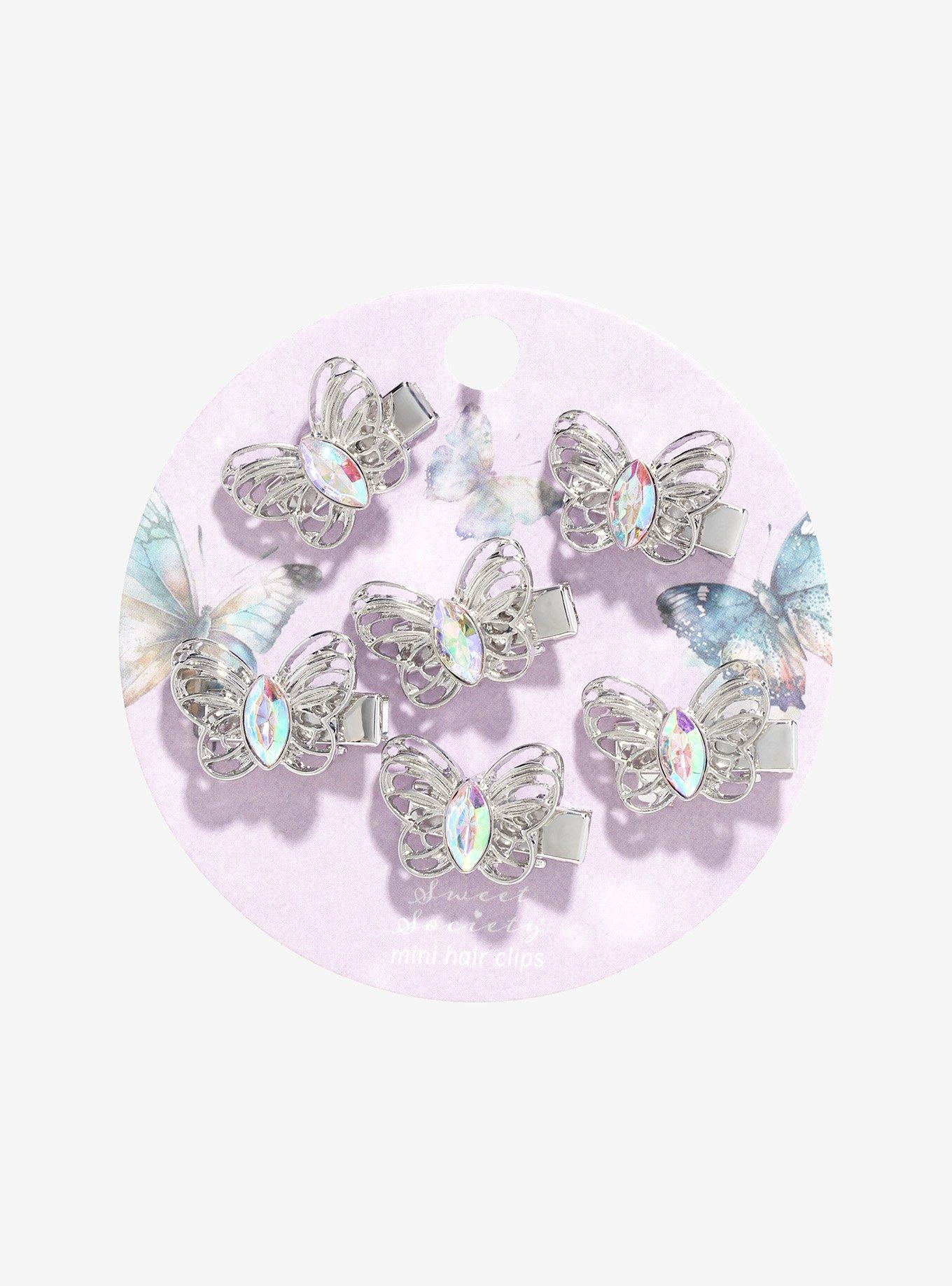 Sweet Society Silver Rhinestone Butterfly Mini Hair Clip Set | Hot Topic