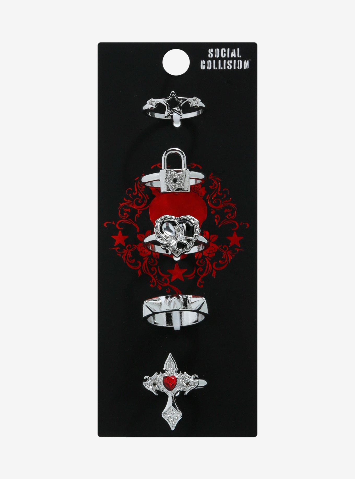 Hot Topic Social Collision Goth Cross Heart Ring Set | Hamilton Place