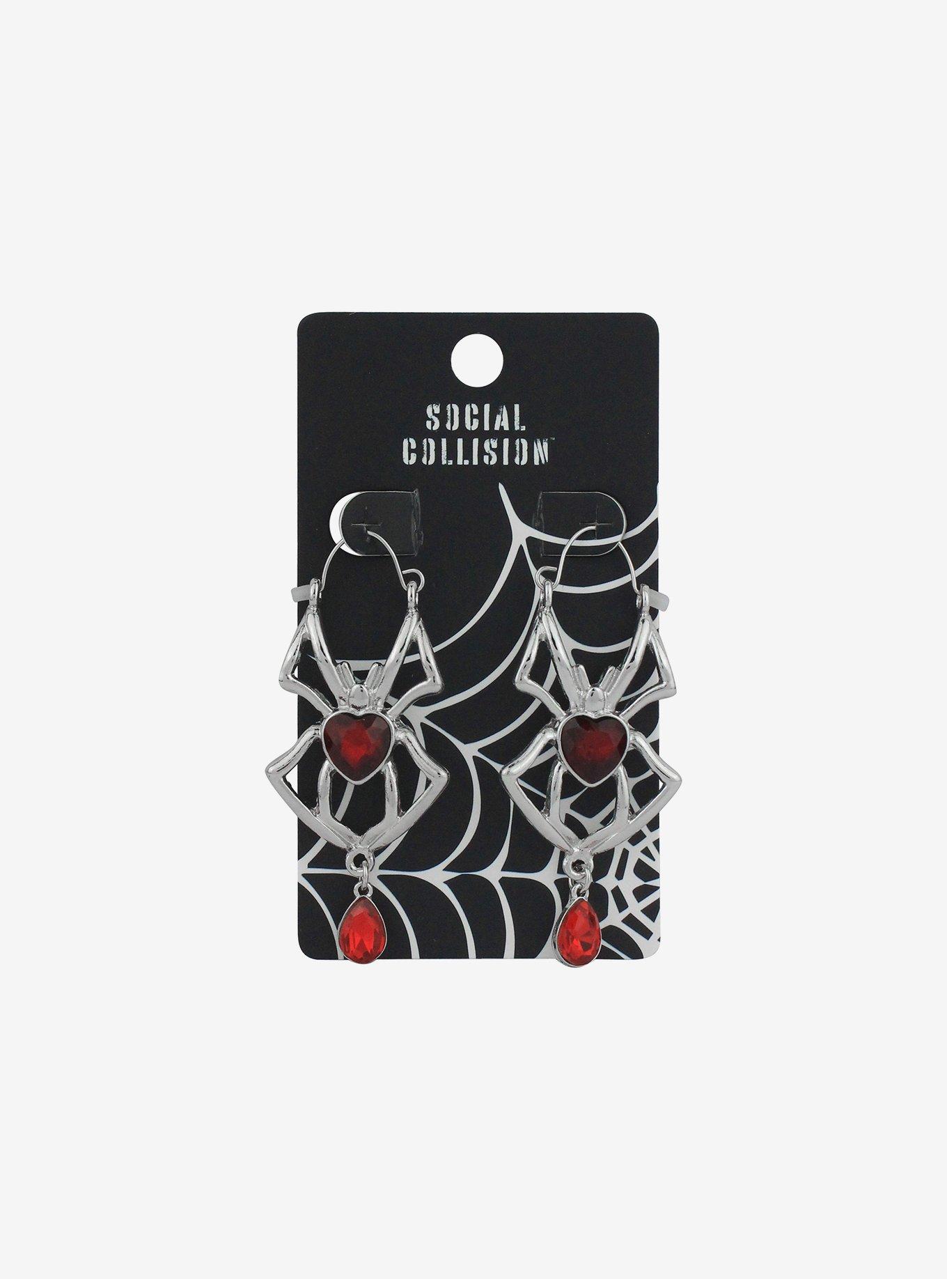 Social Collision Red Heart Spider Hoop Earrings | Hot Topic