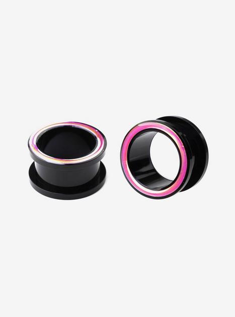 Acrylic Black & Iridescent Pink Eyelet Plug 2 Pack | Hot Topic
