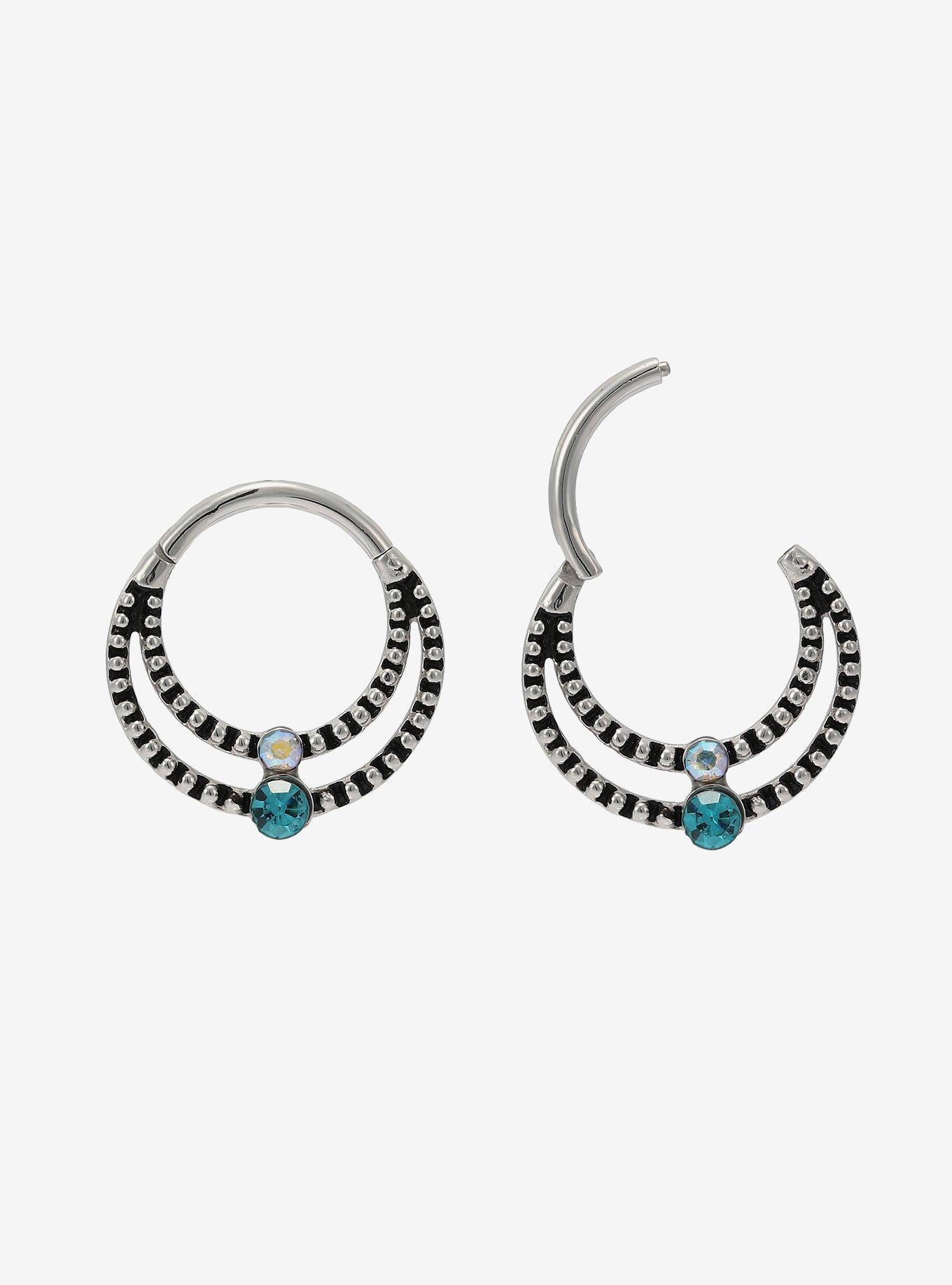 16G Steel Black & Silver Stripe Double Hoop Hinged Clicker | Hot Topic