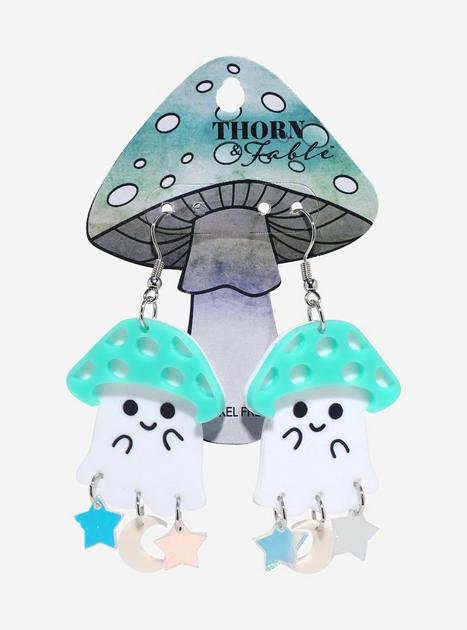 Thorn And Fable Ghost Mushroom Teal Earrings Hot Topic