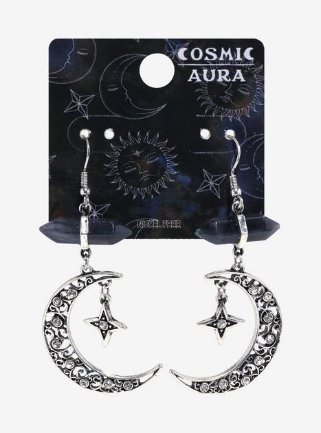Cosmic Aura Rhinestone Moon Crystal Earrings | Hot Topic