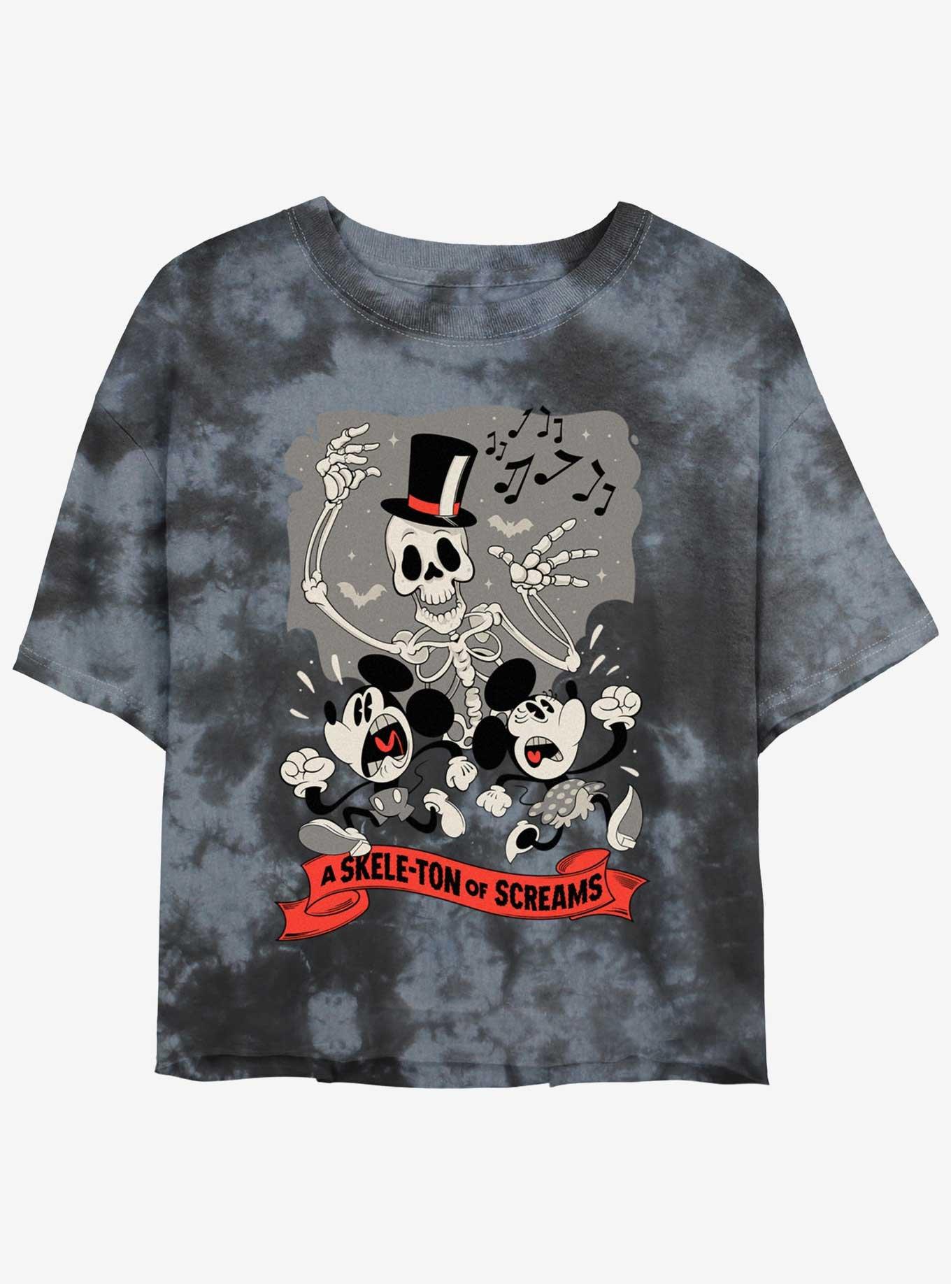 Disney Mickey Mouse A Skele-Ton of Screams Womens Tie-Dye Crop T-Shirt ...