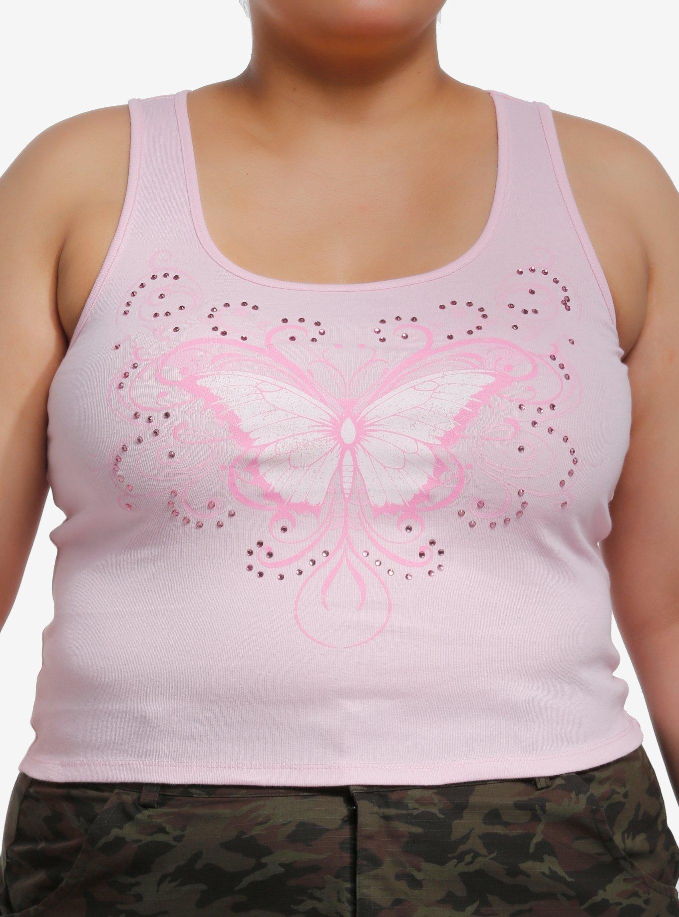 Social Collision Pink Butterfly Rhinestone Girls Racerback Tank Top