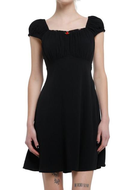 Social Collision Red Rosette Black Babydoll Dress | Hot Topic