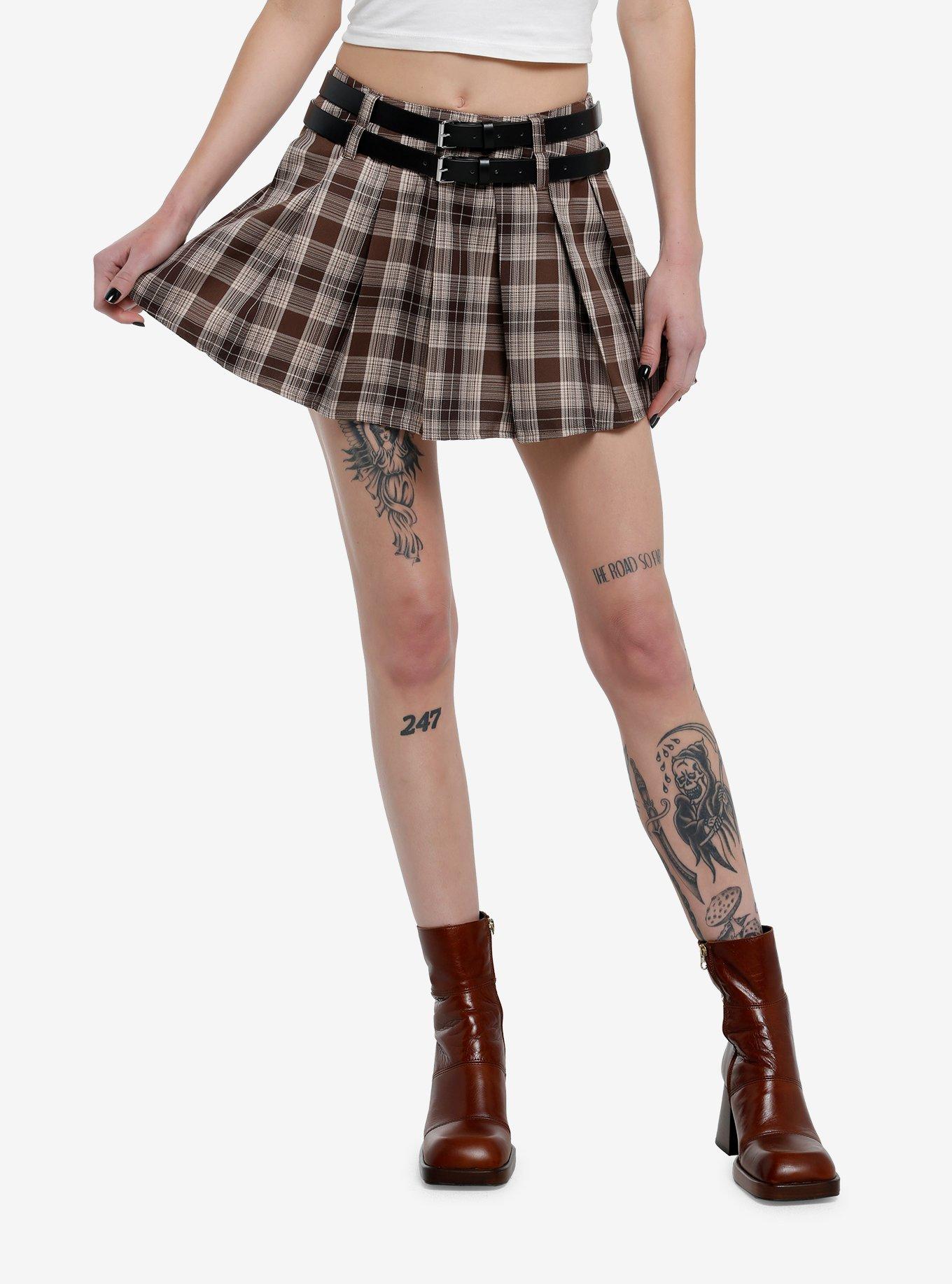 Thorn & Fable Brown & Beige Belted Pleated Skirt | Hot Topic