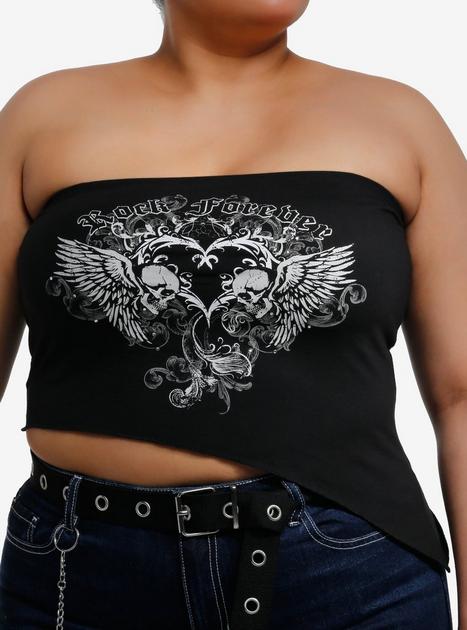 Rock Forever Rhinestone Asymmetrical Girls Tube Top Plus Size | Hot Topic