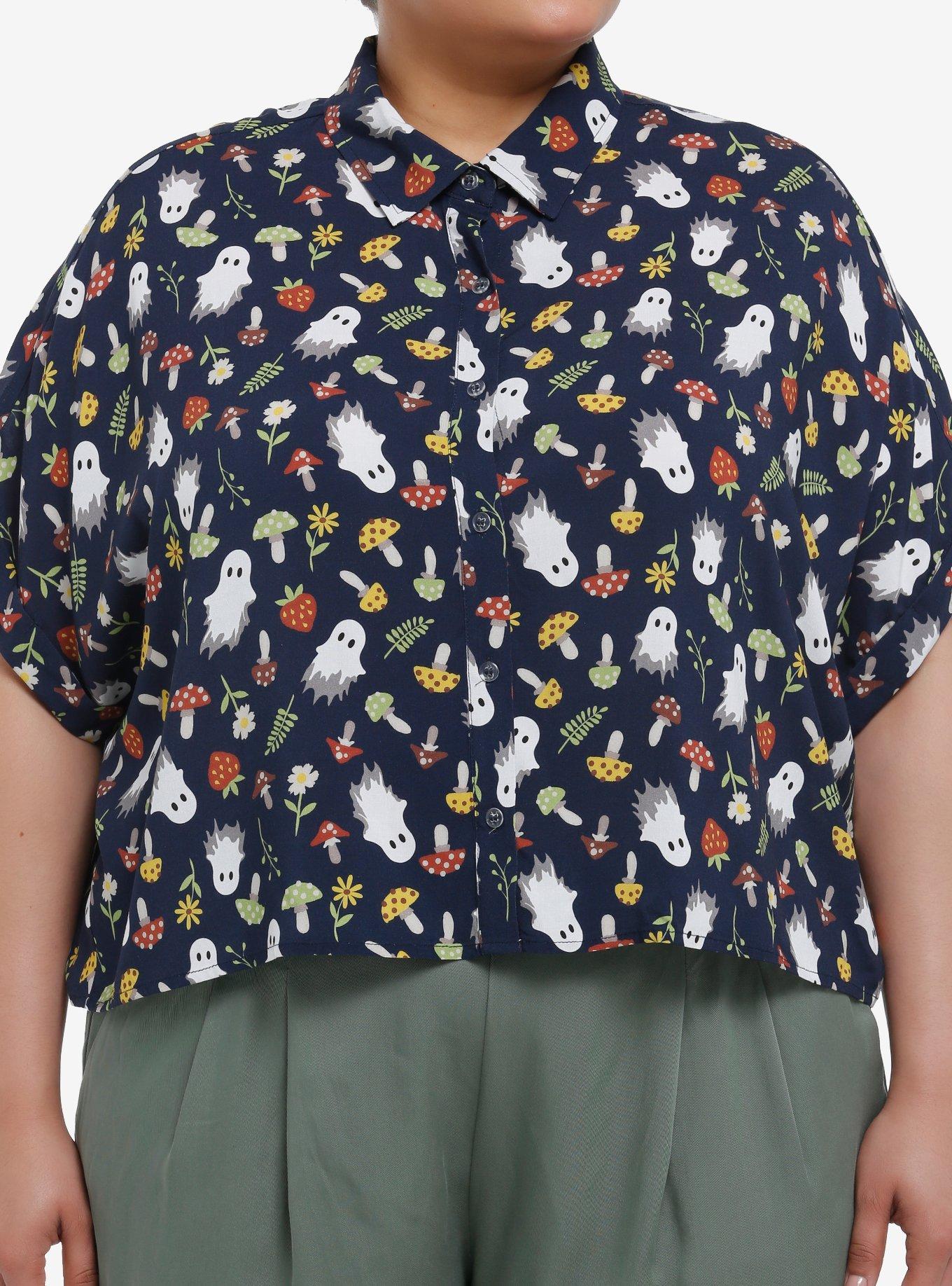 Thorn And Fable Mushroom Ghost Girls Boxy Woven Button Up Plus Size Hot