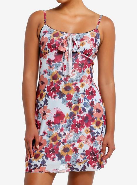 Light Blue Floral Allover Print Slip Dress | Hot Topic