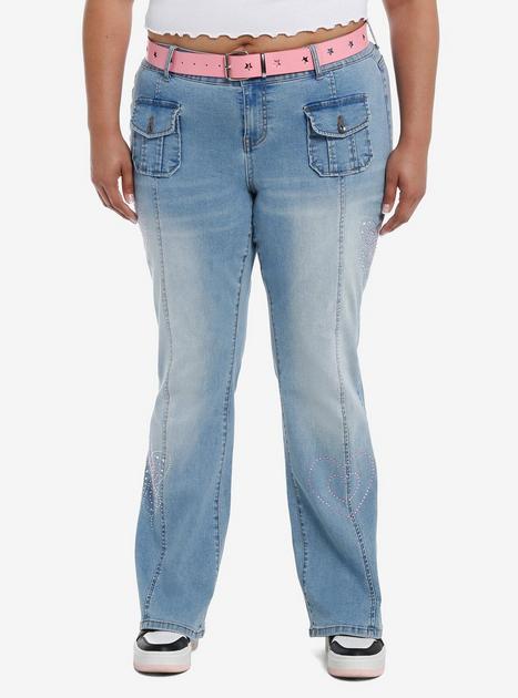 Sweet Society Pink Rhinestone Star Belt Low-Rise Jeans Plus Size | Hot ...