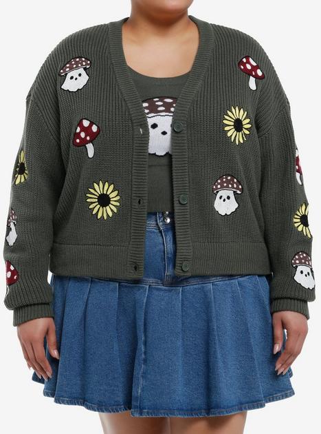 Thorn & Fable Mushroom Ghost Girls Crop Cardigan & Tank Top Set Plus ...
