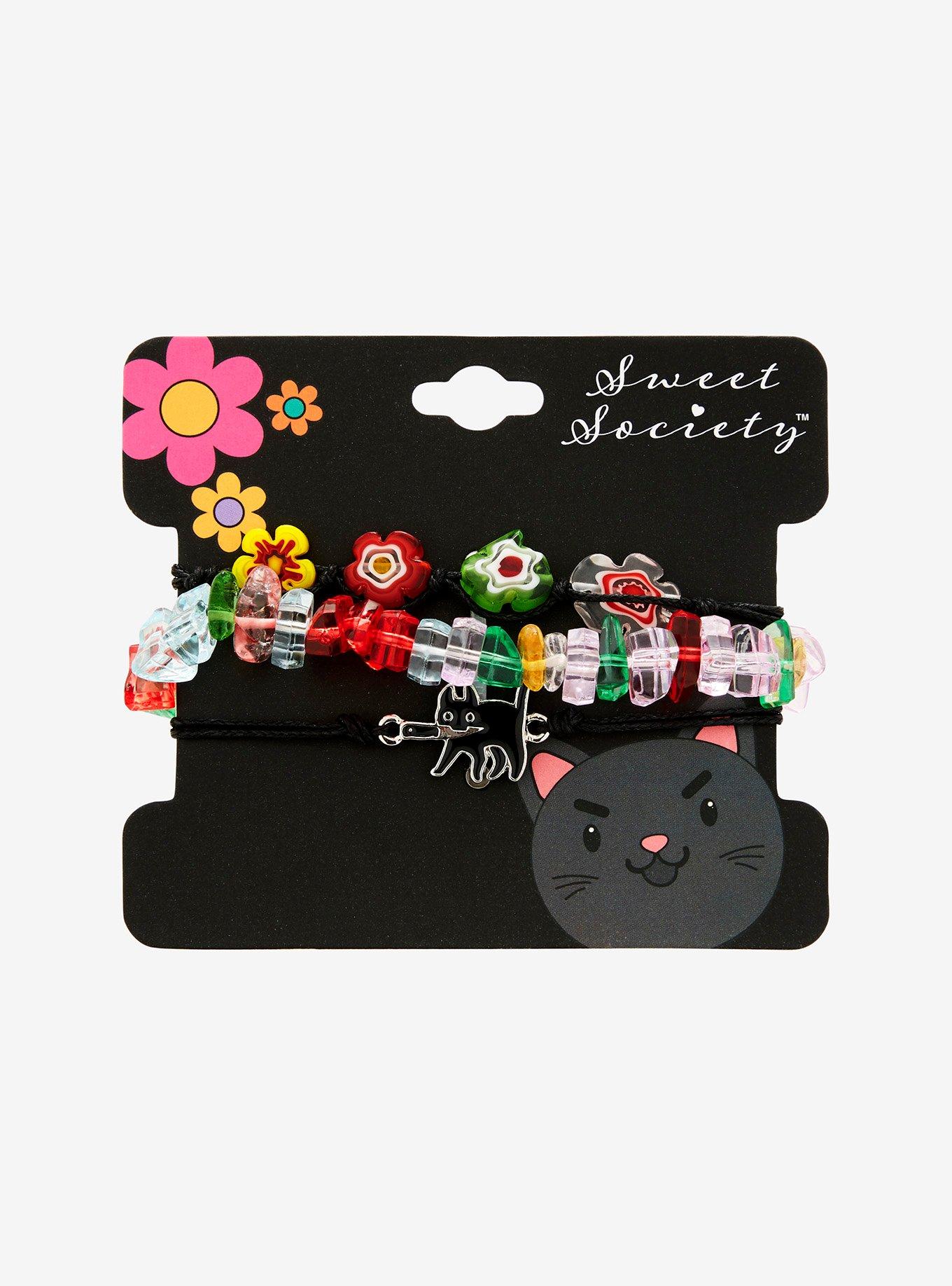 Sweet Society Cat Flower Bead Bracelet Set | Hot Topic