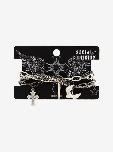 Social Collision Chain Star Cross Charm Layered Bracelet | Hot Topic