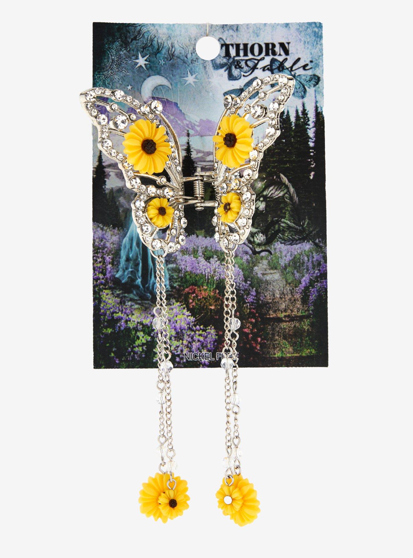 Thorn & Fable Sunflower Butterfly Chain Claw Hair Clip | Hot Topic