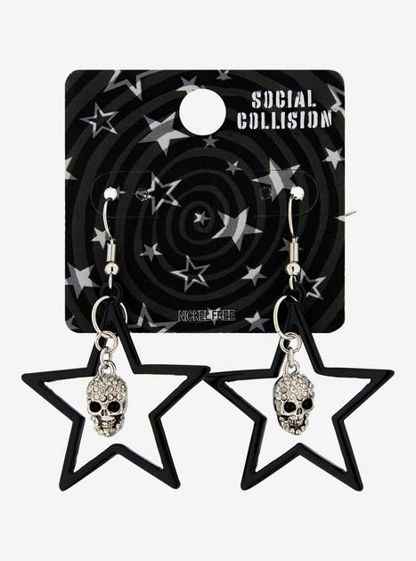 Social Collision Rhinestone Skull Star Pendant Earrings | Hot Topic