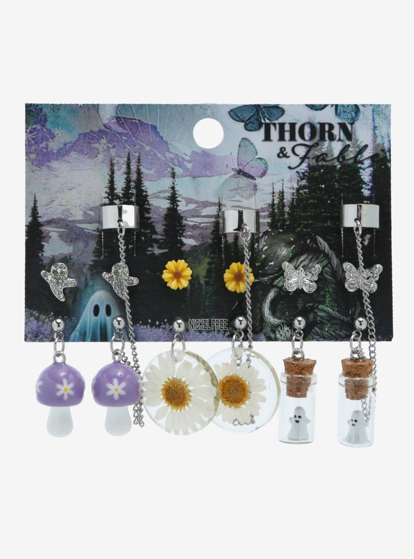 Thorn & Fable Ghost Mushroom Flower Cuff Earring Set | Hot Topic