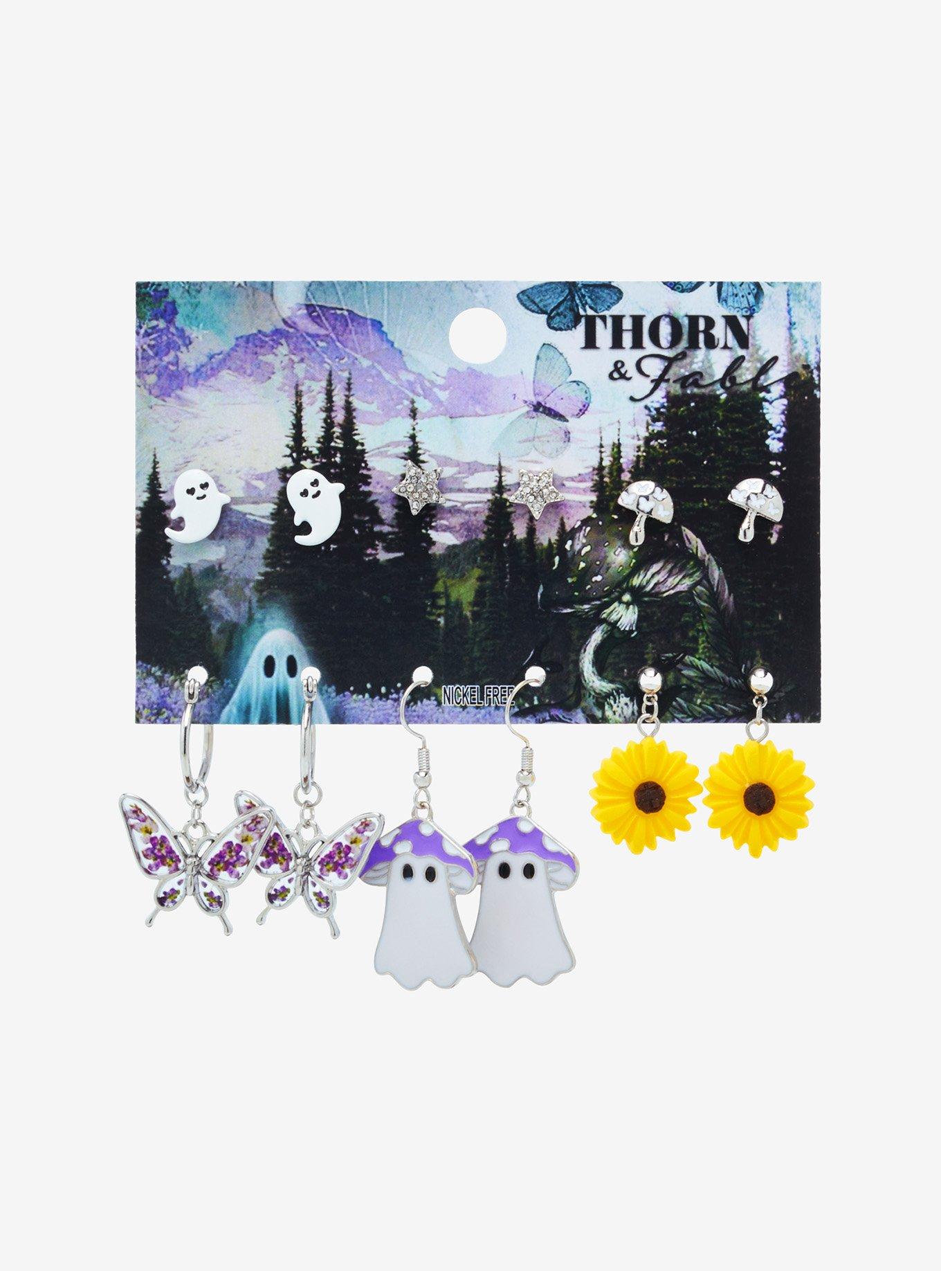 Thorn And Fable Ghost Sunflower Mushroom Earring Set Hot Topic