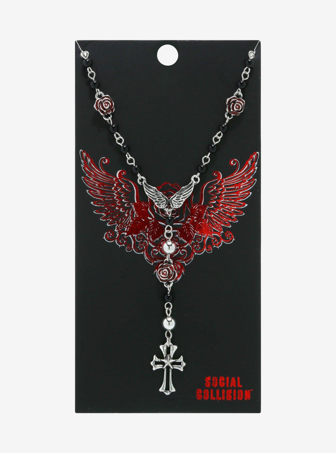 Social Collision Goth Cross Red Rose Lariat Necklace | Hot Topic