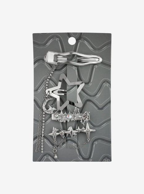 Silver Wavy Drippy Star Hair Clip Set | Hot Topic
