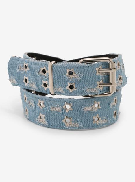 Star Grommet Distressed Denim Belt | Hot Topic