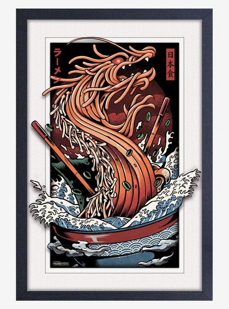 Illustrata Ramen Dragon Faux Matte Under Plexiglass Framed Poster | Hot ...