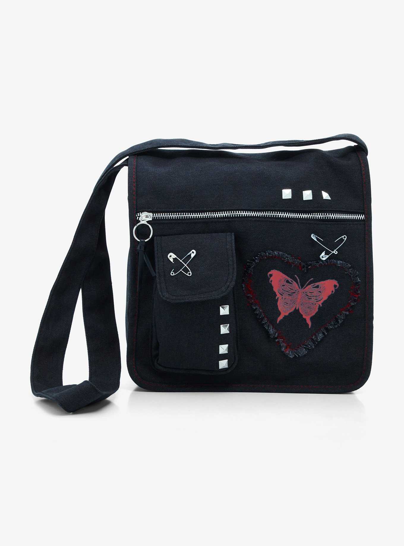 Butterfly Rib Cage Studded Messenger Bag | Hot Topic