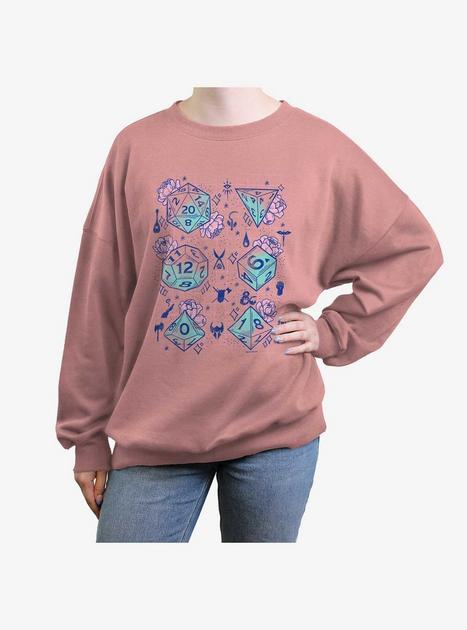 Dungeons And Dragons Floral Dice Girls Oversized Sweatshirt Pink Hot