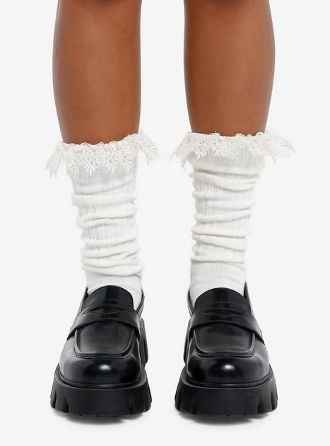 Cream Lace Slouch Knee-High Socks | Hot Topic