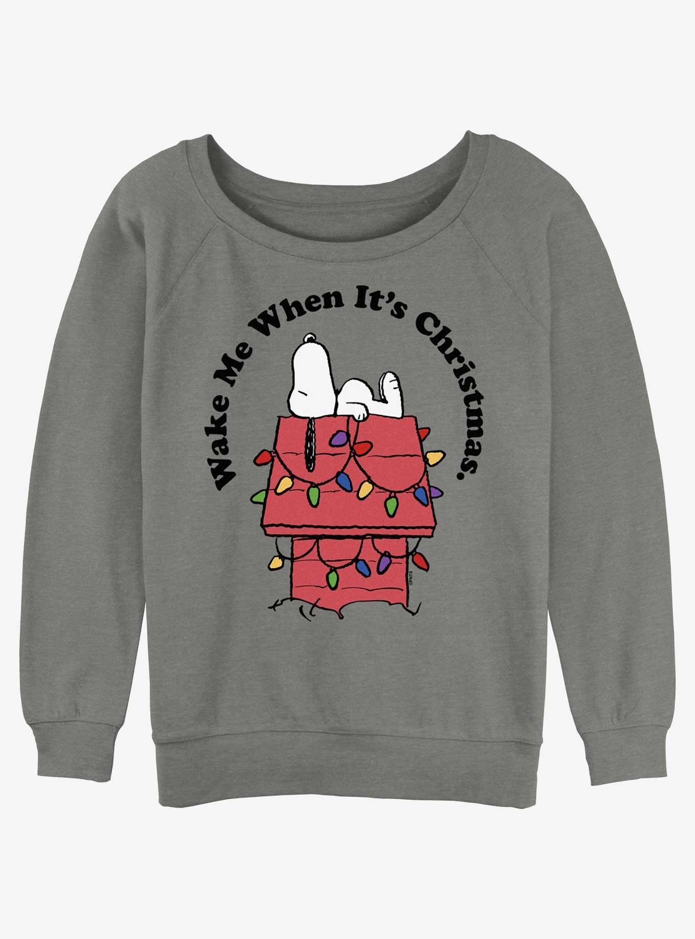 Peanuts Snoopy Wake Me When It's Christmas Girls Slouchy Sweatshirt ...