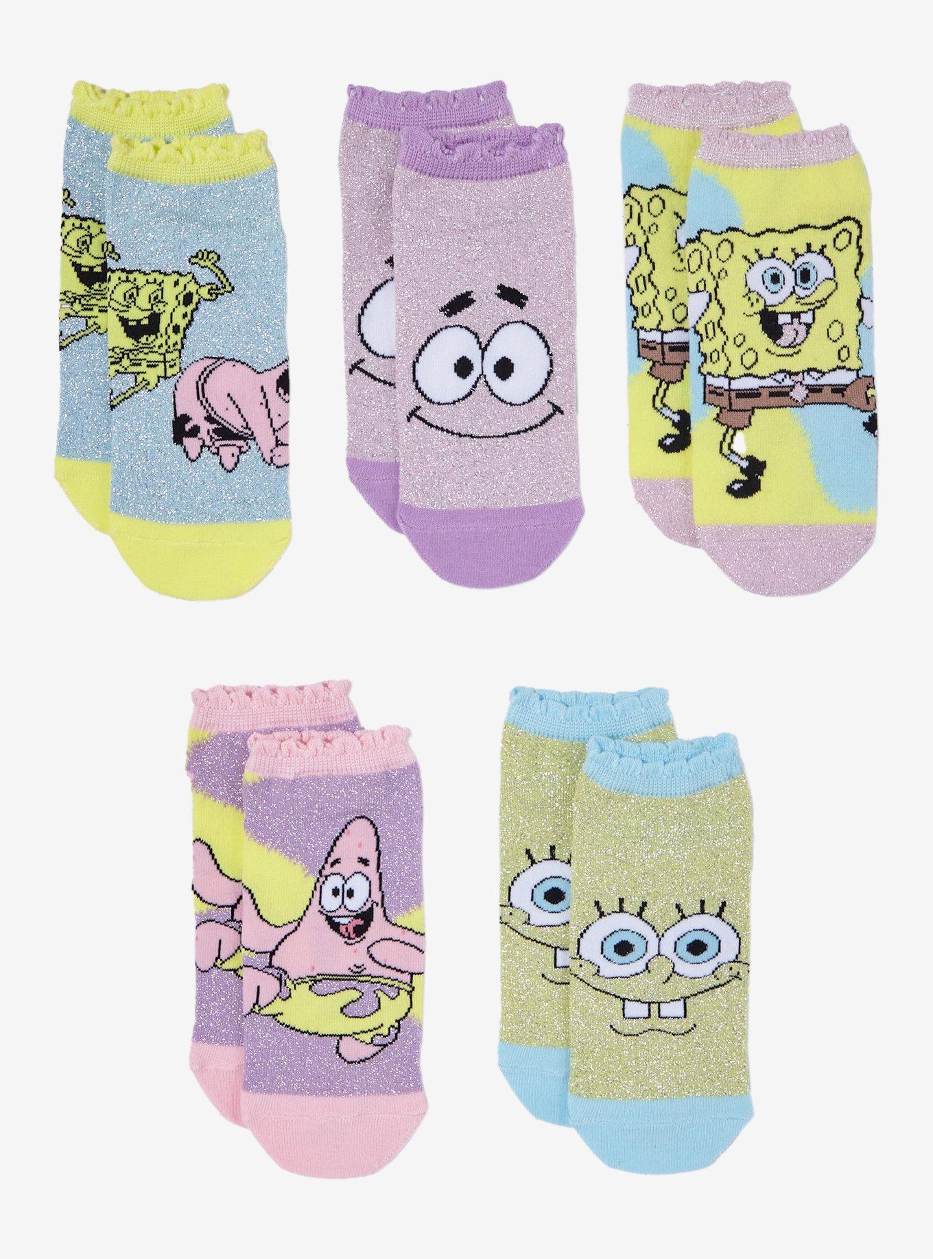 Spongebob Squarepants Pastel Spongebob And Patrick No Show Socks 5 Pair