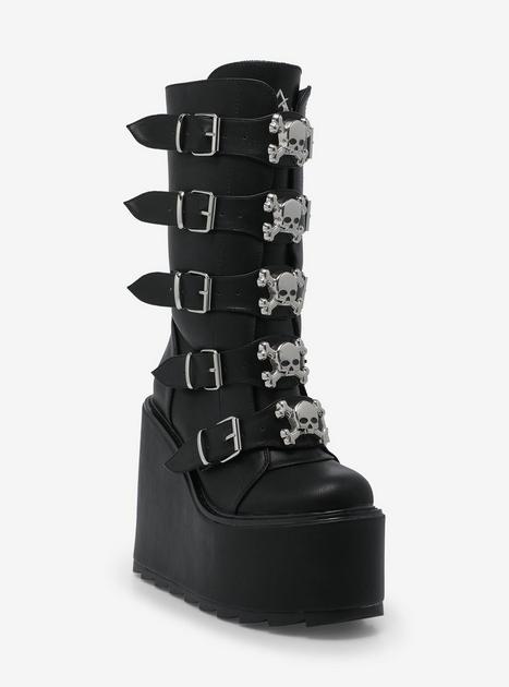 YRU Black & Silver Skull Platform Boots | Hot Topic