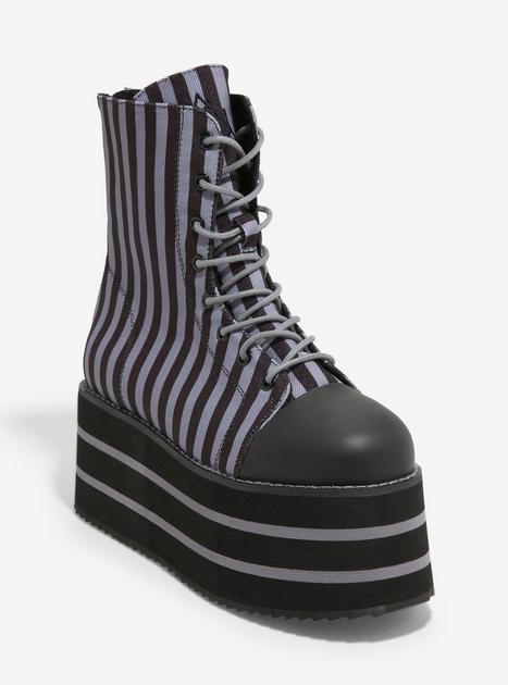 YRU Suspension Black & Grey Stripe Platform Canvas Boots | Hot Topic