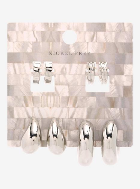 Silver Chunky Hoop & Cuff Earring Set | Hot Topic