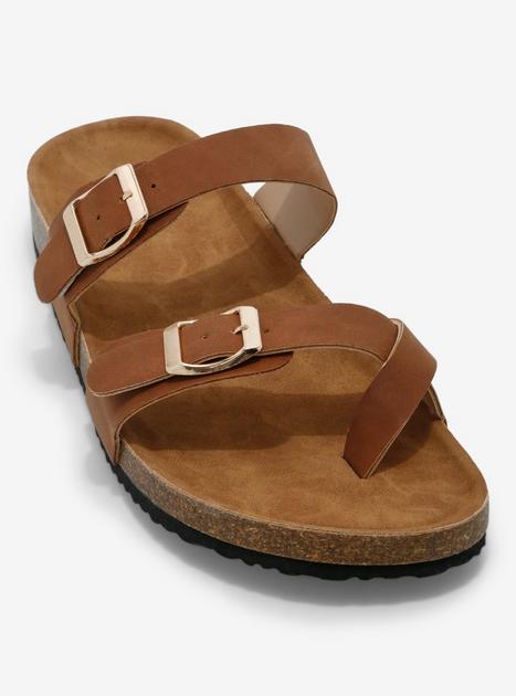 Yoki Brown & Gold Buckle Sandals | Hot Topic