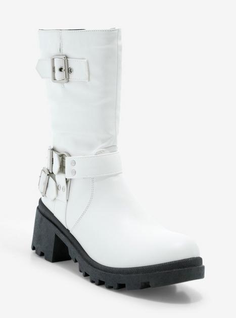 Yoki White Buckle Boots | Hot Topic