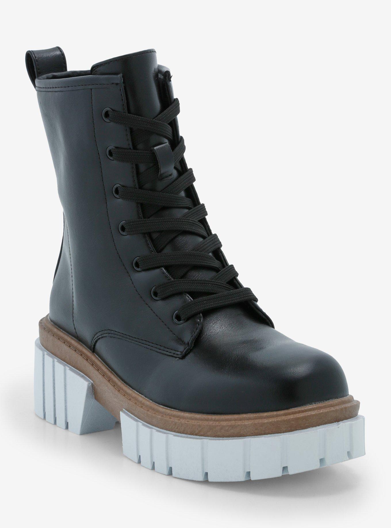 Yoki Black & White Platform Combat Boots | Hot Topic