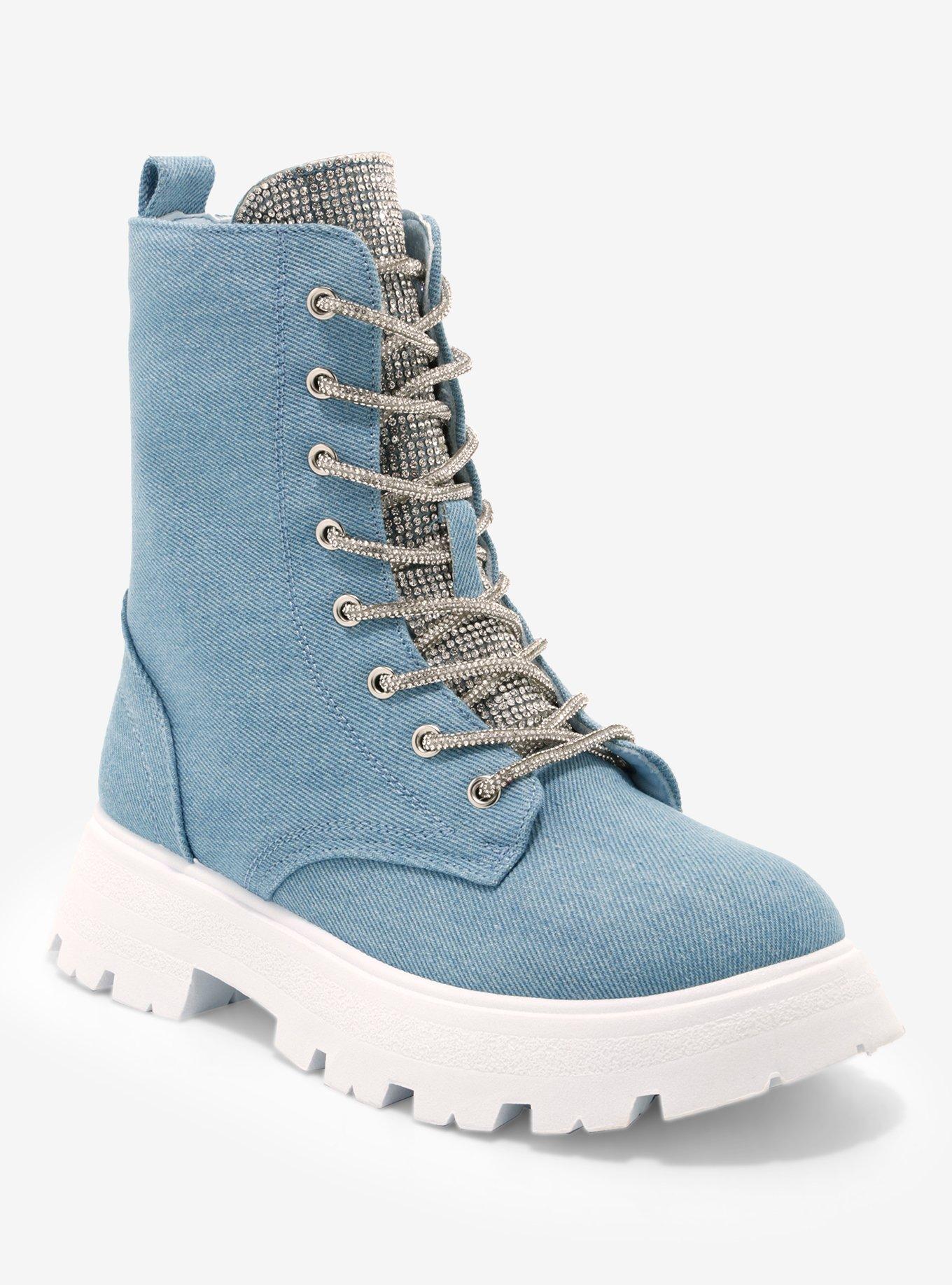 Yoki Denim Bling Platform Combat Boots | Hot Topic