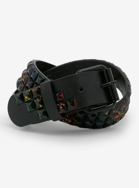 Rainbow Splatter Black Pyramid Stud Belt | Hot Topic