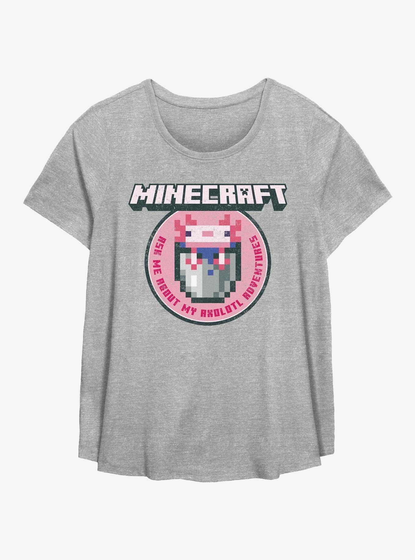 Minecraft Axolotl Adventures Womens T-Shirt Plus Size - GREY | BoxLunch