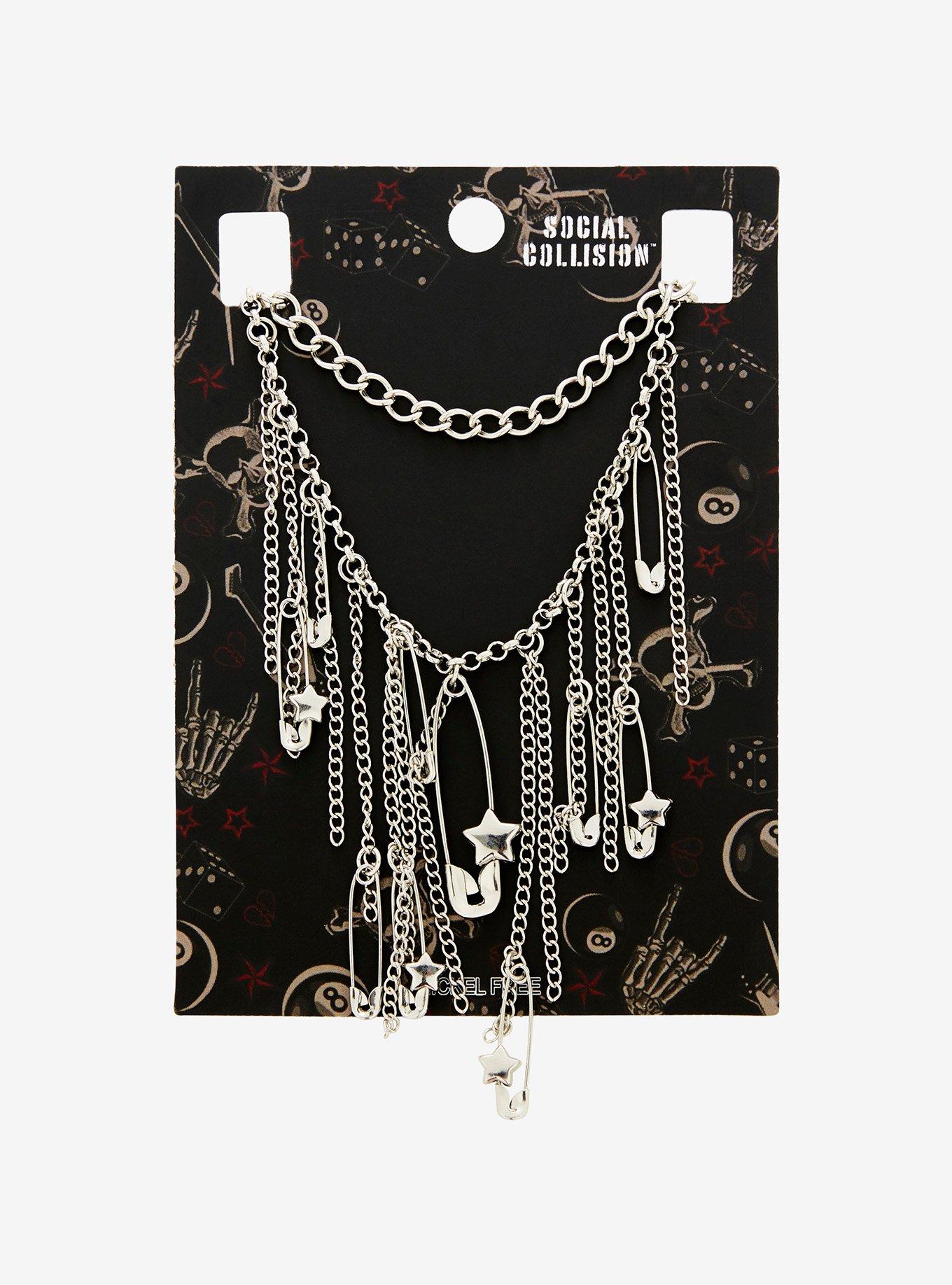 Social Collision Safety Pin Star Necklace Set | Hot Topic