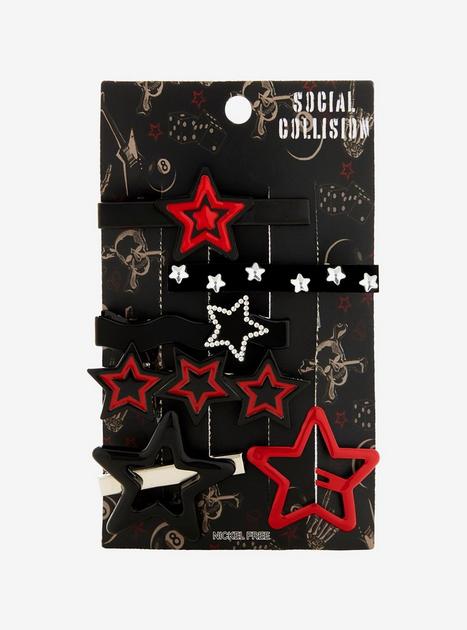 Social Collision Red & Black Star Clip Set | Hot Topic