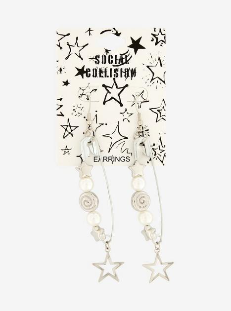 Social Collision Safety Pin Star Beads Drop Earrings | Hot Topic